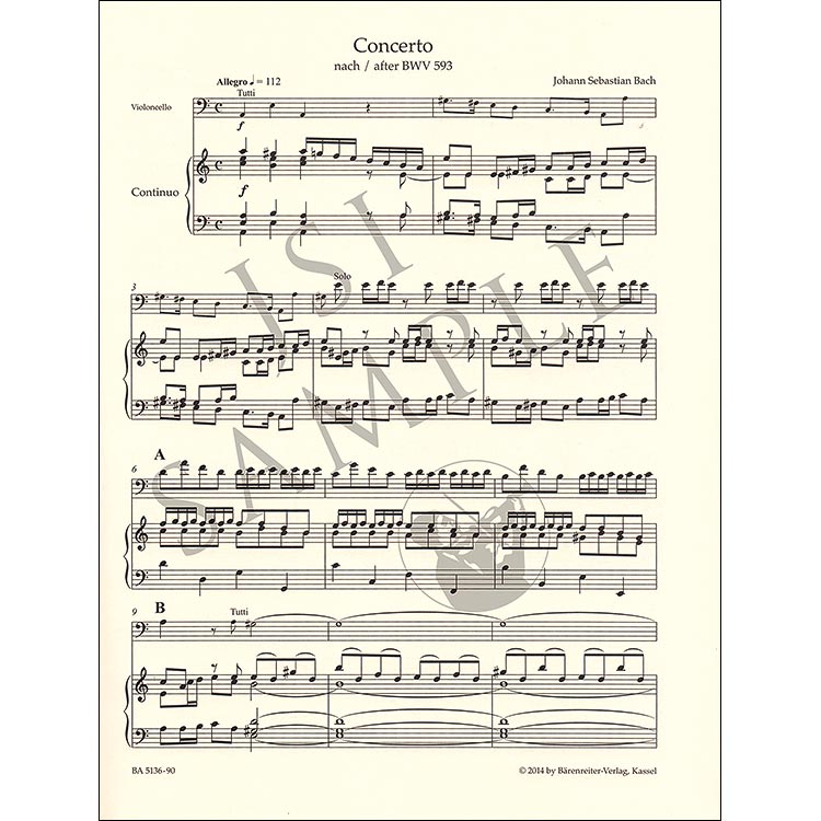 Concerto in A Minor, after BWV 593, for cello and basso continuo ...