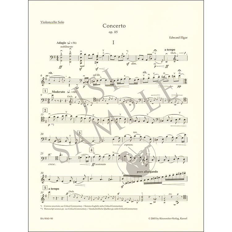 Cello Concerto in E Minor, op. 85 (urtext); Edward Elgar (Barenreiter Verlag) | Johnson String ...