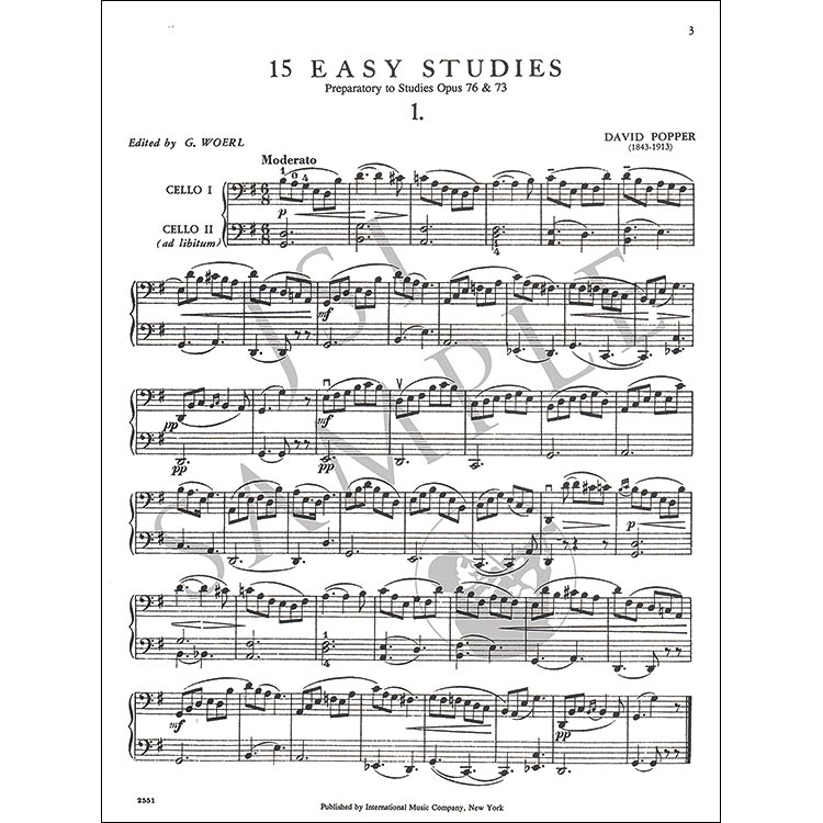 Fifteen Easy Studies, cello (2nd cello ad lib); David Popper ...
