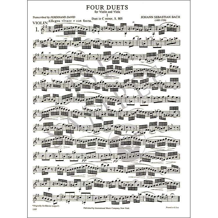 Four Duets, BWV 802-805 for violin and viola; Johann Sebastian Bach ...