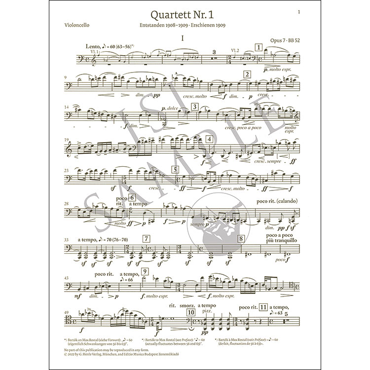 String Quartet No. 1, Op.7 (Sz. 40) (urtext; parts); Bela Bartok