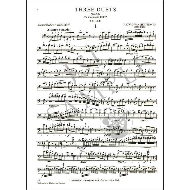 Three Duets, WoO 27 for violin and cello; Ludwig van Beethoven ...