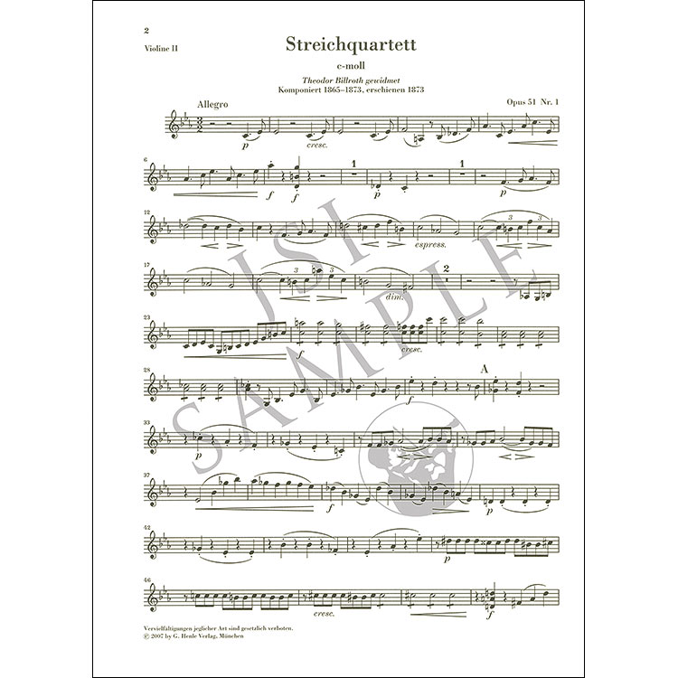 String Quartets, op. 51, nos. 1 & 2; Brahms (Hen) | Johnson String Instrument