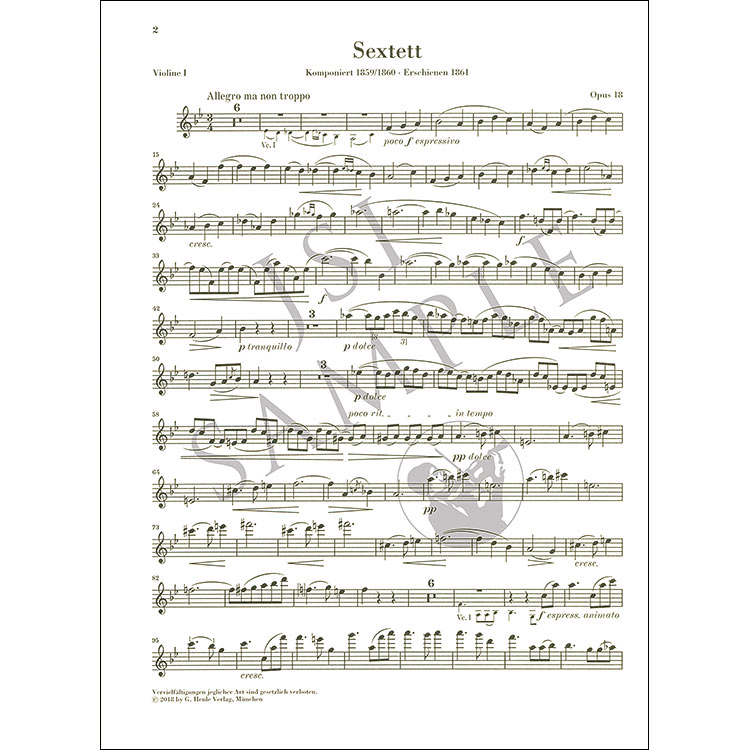 String Sextet #1 in B-flat Major, opus 18; Johannes Brahms (G. Henle ...