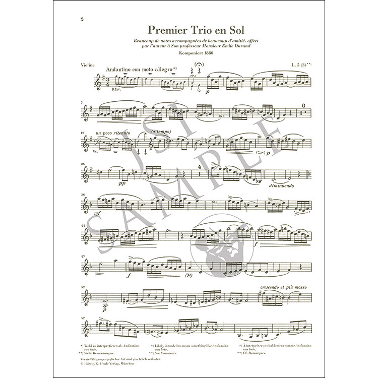 Piano Trio no. 1 in G Major (urtext); Claude Debussy (G. Henle Verlag) | Johnson String Instrument