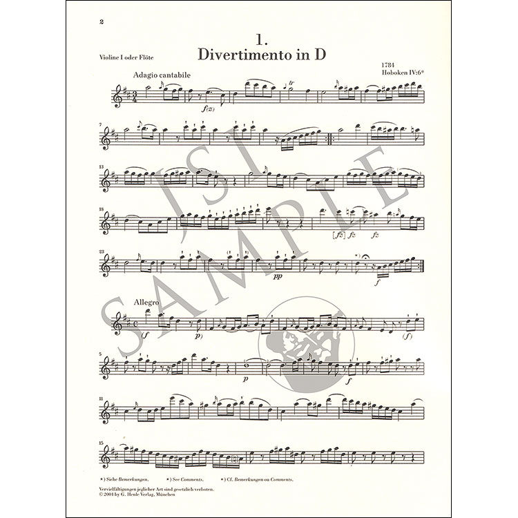 Six Divertimenti, Hob. IV: 6-11, for 2 violins and cello; Joseph Haydn ...