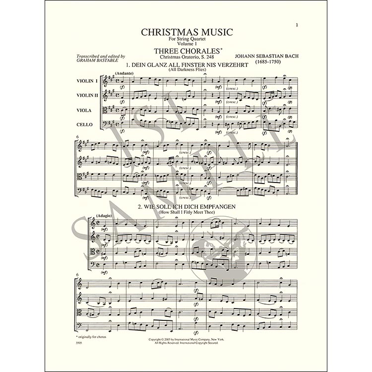 Christmas Music for String Quartet, volume 1; Various (Int) | Johnson ...
