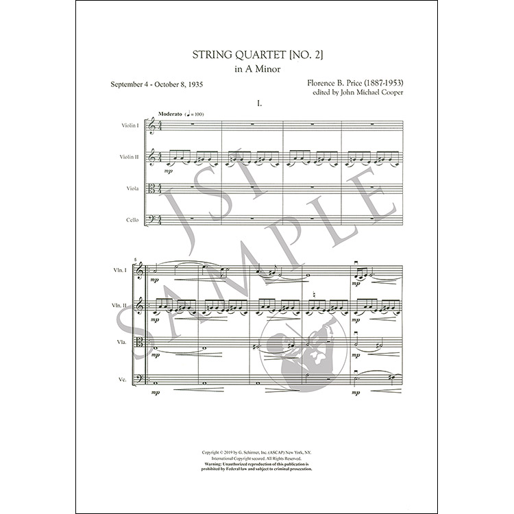 String Quartet No. 2 in A minor (score and parts); Florence Price