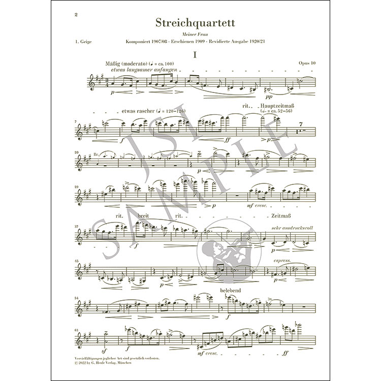 String Quartet No. 2 (with soprano), Op.10, parts; Arnold Schoenberg ...