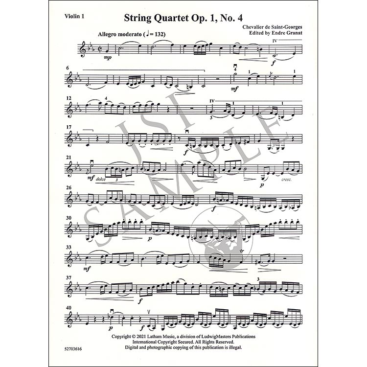Six String Quartets, Op.1, Vol. 2 (Nos. 4-6), parts and score; Joseph Bologne, Chevalier de ...