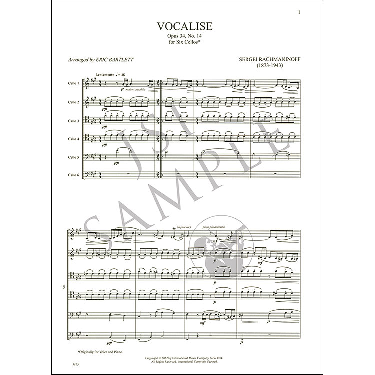 Vocalise, Op. 34, No. 14 for six cellos; Sergei Rachmaninoff ...