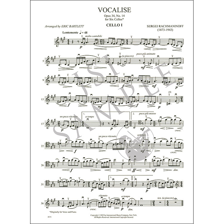 Vocalise, Op. 34, No. 14 for six cellos; Sergei Rachmaninoff ...