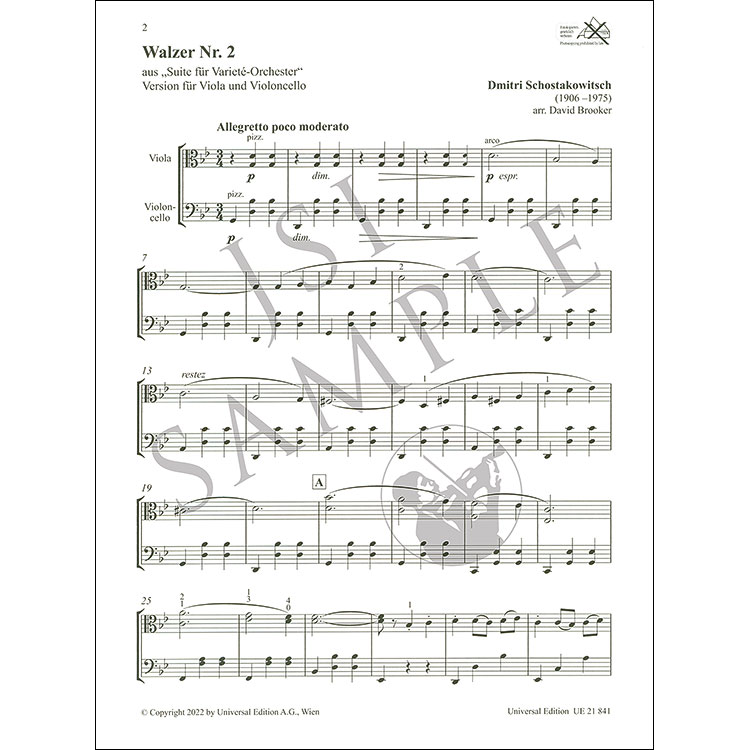 Waltz No. 2 for two violas or viola and cello; Dmitri Shostakovich ...