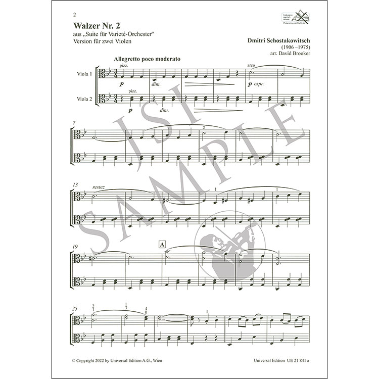 Waltz No. 2 for two violas or viola and cello; Dmitri Shostakovich ...
