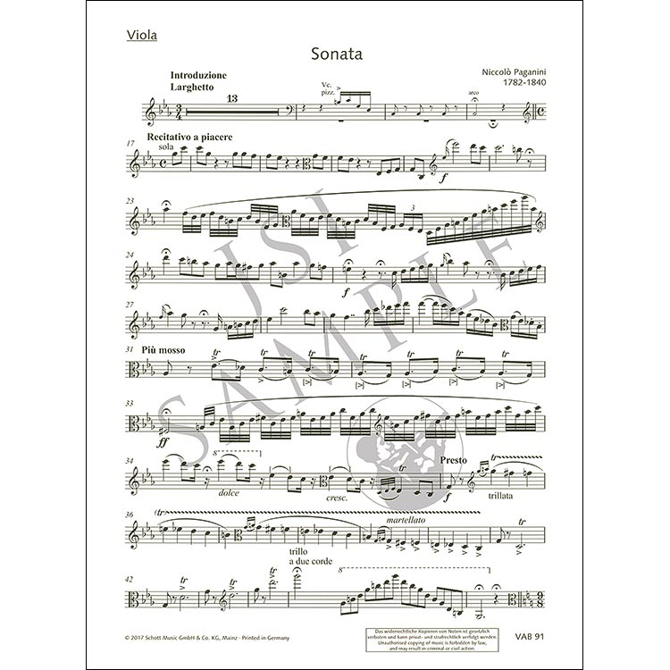 Grand Sonata for viola and piano; Niccolo Paganini | Johnson String ...