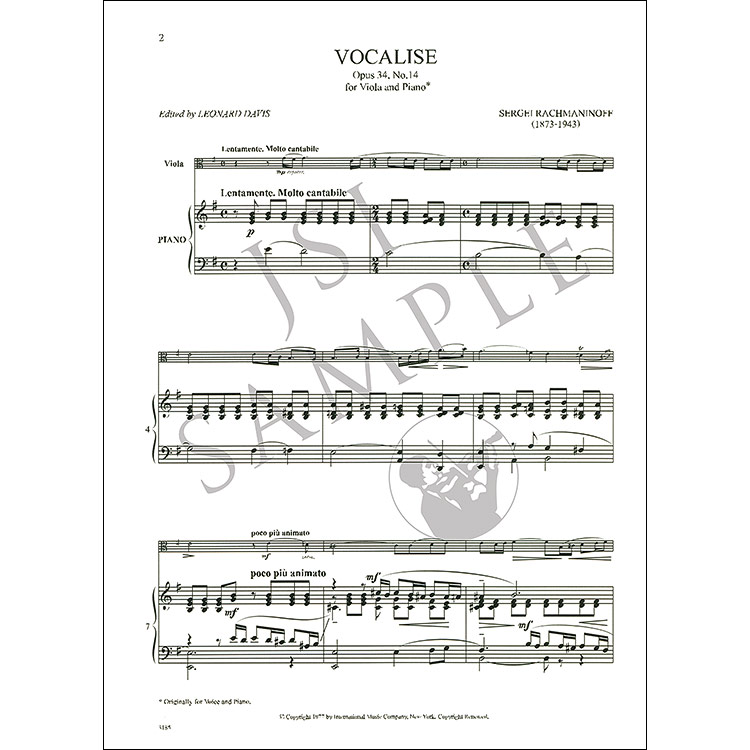 Vocalise, op. 34, no. 14 for viola and piano; Sergei Rachmaninoff ...