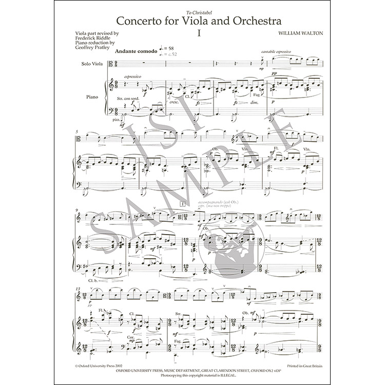 Viola Concerto for viola and piano (1962 revised version); William ...
