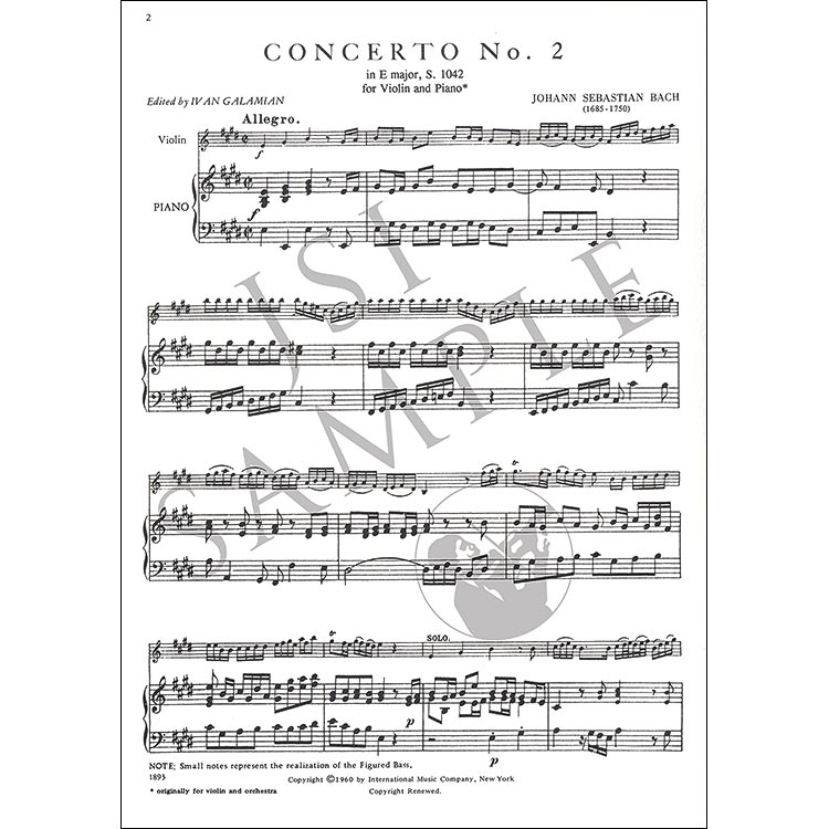 Concerto No. 2 in E Major, BWV 1042, for violin and piano (Galamian ...