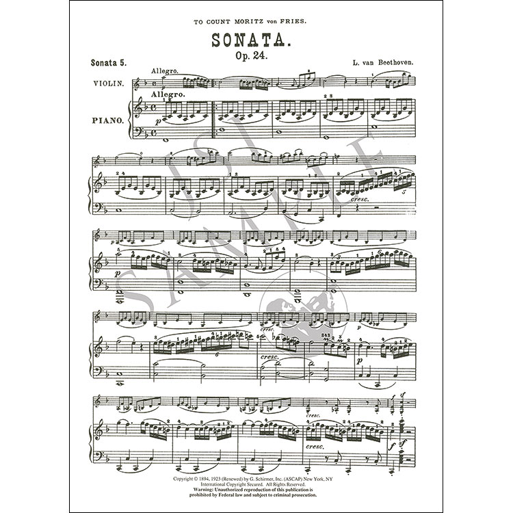 Sonata No. 5 in F Major, Op. 24 'Spring Sonata', for violin and piano ...