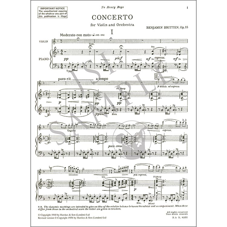 Concerto Op. 15, for violin and piano; Benjamin Britten | Johnson ...