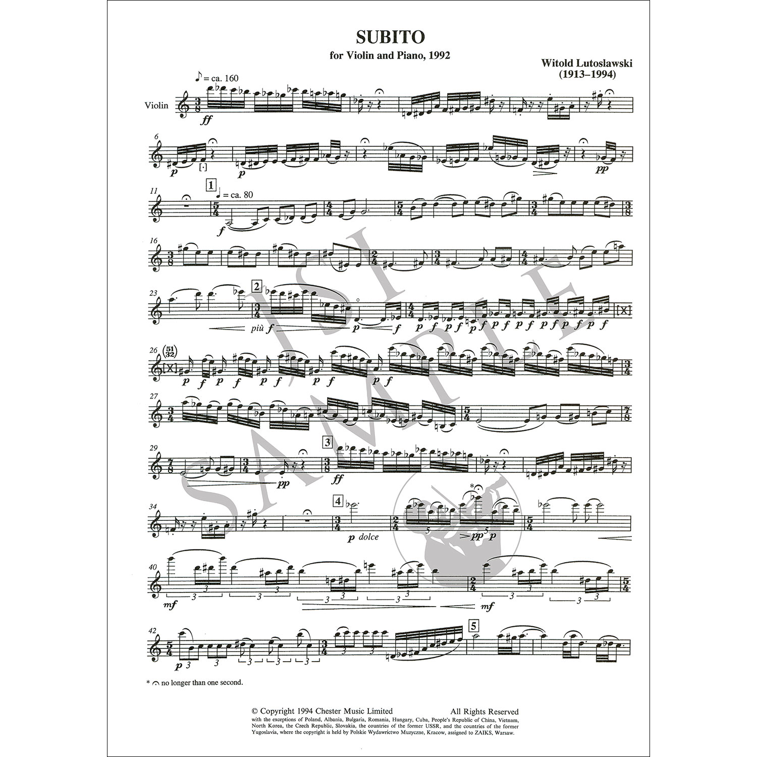 Subito for Violin and Piano; Witold Lutoslawski