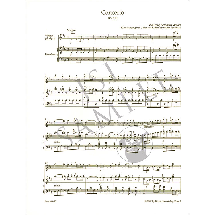 Concerto No. 4 in D Major, K. 218, for violin and piano (urtext); Wolfgang Amadeus Mozart ...