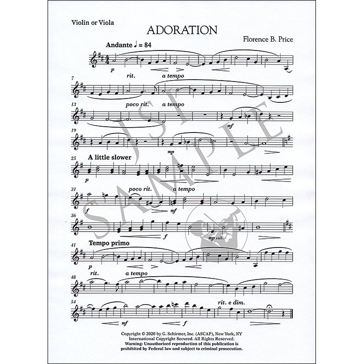 Adoration, for violin or viola and piano; Florence Price (Schirmer)