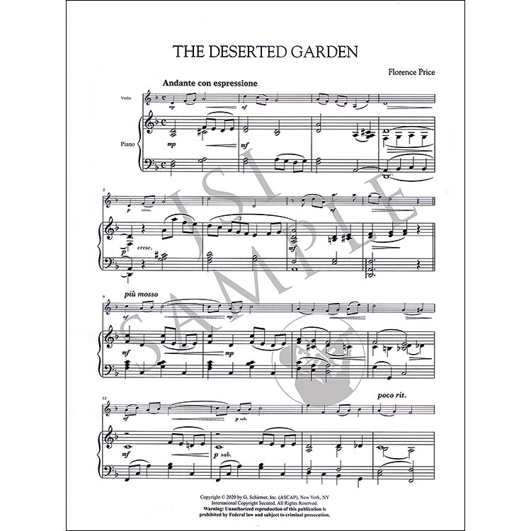 The Deserted Garden for violin and piano; Florence Price (Schirmer ...