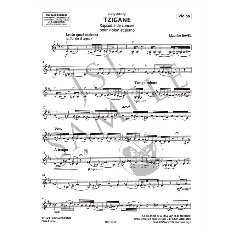 Tzigane, for violin and piano (Revised Edition); Maurice Ravel (Durand ...