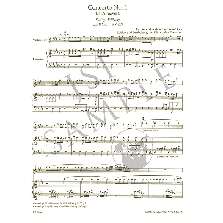 Concerto in E Major, Op.8/1, for Violin and Piano ""Spring"" (Jubilee ...