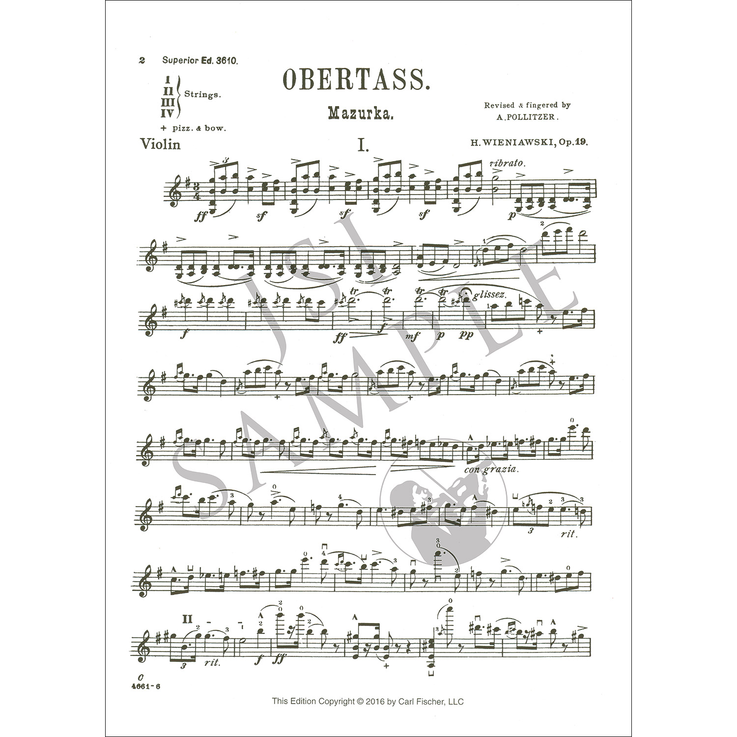 Obertass (Mazurka) op. 19, no. 1, violin and piano; Henryk Wieniawski ...