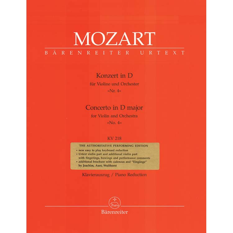 Concerto No. 4 in D Major, K. 218, for violin and piano (urtext); Wolfgang Amadeus Mozart ...